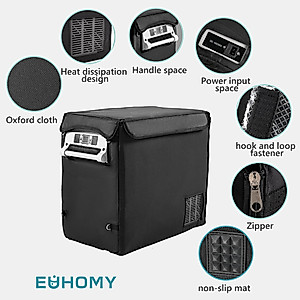EUHOMY CF55 Insulated Protective Cover 59 Quart Car Refrigerator Insulated Transit Bag, 12 Volt Portable Refrigerator Cover 59QT Car Fridge Freezer, Black