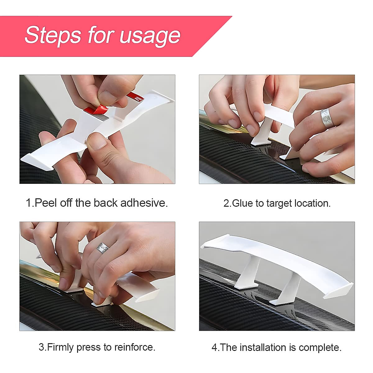 3PCs Car Mini Spoiler Wing, 6.7 Inch Universal Tail Wing Mini Carbon Fiber Texture Cool Decoration, Auto Exterior Accessories for Men Women (Black)