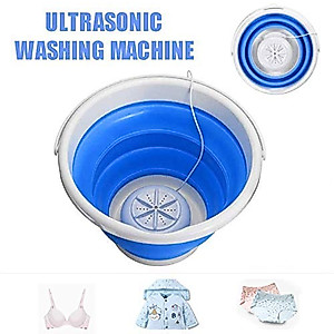 YDCW Portable Mini Tub Washing Machine,Foldable Personal Compact Ultrasonic Turbines Rotating Washer,USB Powered Convenient Laundry for Camping Apartments Dorms RV Business Travel(Blue),B(Upgrade)