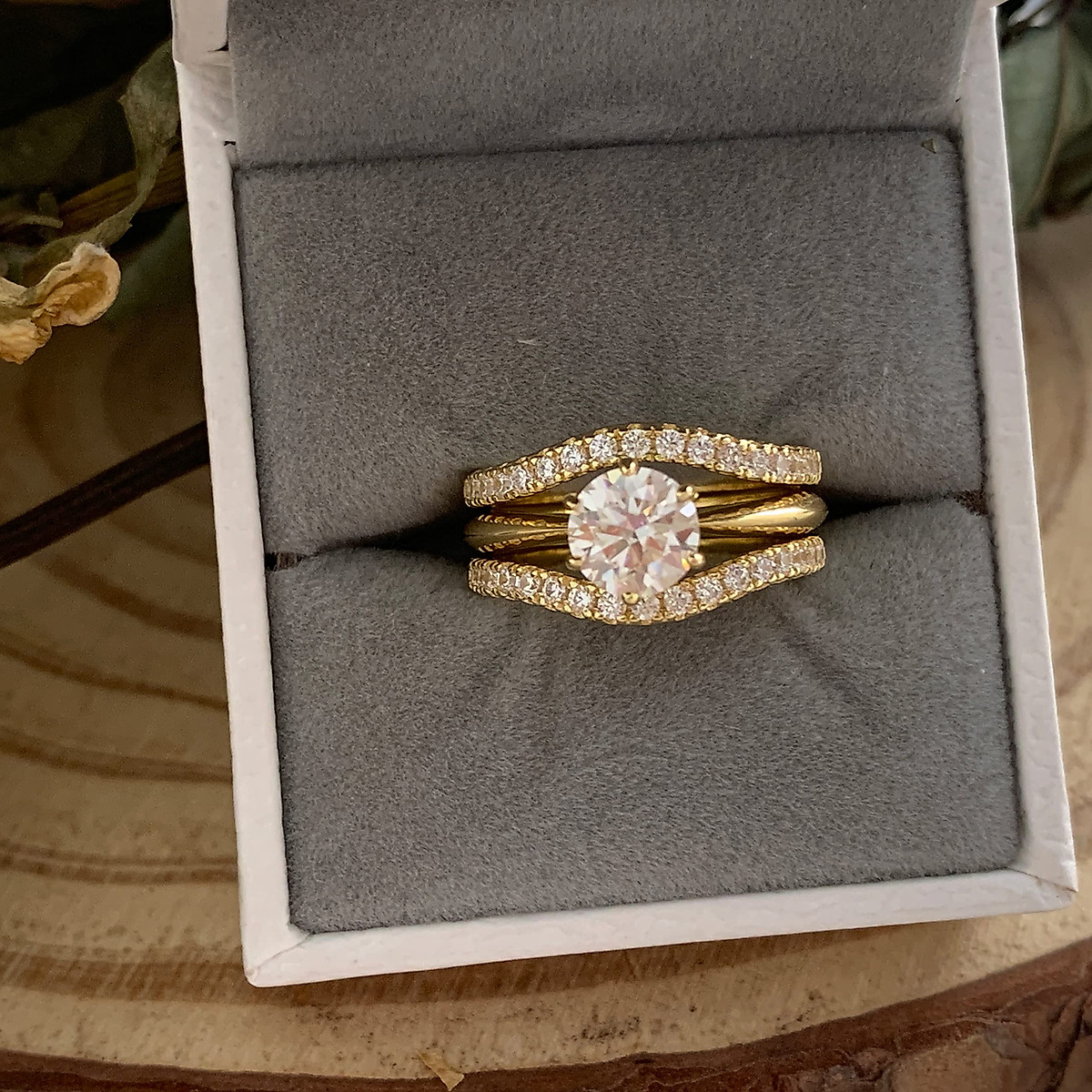 Blongme1 Carat Moissanite Rings for Women Ring Enhancers Wedding Ring Sets Wedding Band Bridal Rings Sets for Women 925 Sterling Silver Yellow Gold Size 6