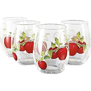 Reston Lloyd Harvest Apple Collection By Sandy Clough, 16 oz Stemless Wine Glass Set of 4
