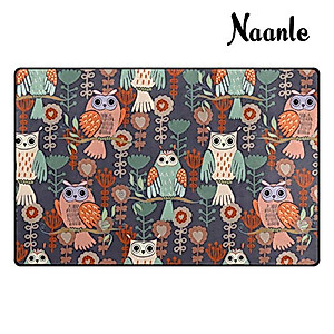 Naanle Animal Owl Non Slip Area Rug for Living Dinning Room Bedroom Kitchen, 4'x6'(48x72 inches), Owl on Tree Nursery Rug Floor Carpet Yoga Mat