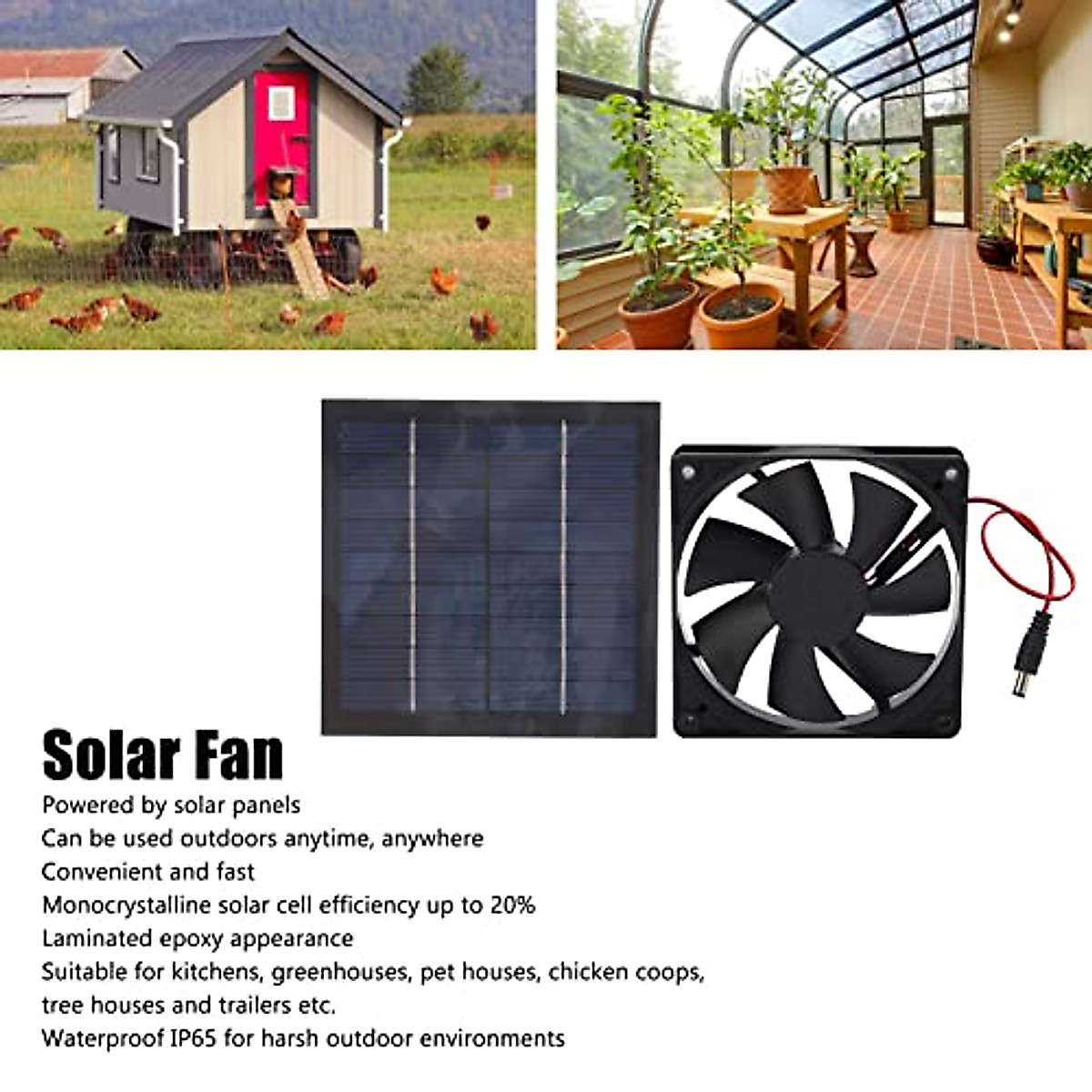 Waterproof Solar Powered Fan Kit, 20W Solar Powered Fan, Solar Exhaust Fan for Chicken Coop, Greenhouse, Dog House, Shed, Pet Houses, Window Exhaust, Mini Exhaust Fan for DIY Cooling Ventilation