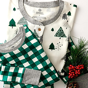 HonestBaby Family Matching Holiday Pajamas Organic Cotton for Men, Kids, Toddlers, Baby Boys, Girls, Unisex Pets, Emerald Painted Buffalo, Women's Medium