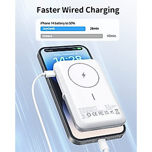 JoyGeek Magnetic Portable Charger, 10,000mAh Wireless Power Bank with Foldable Stand, Mag Safe Battery Pack PD 20W Fast Charging with C-C Cable for iPhone 14/14 Pro/14 Pro Max/14 Plus & 13/12 Series