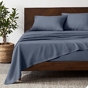 Bare Home Queen Sheet Set - Luxury 100% Linen Bed Sheets - Deep Pockets - Easy Fit - 4 Piece Set - Bedding Sheets & Pillowcases (Queen, Indigo)
