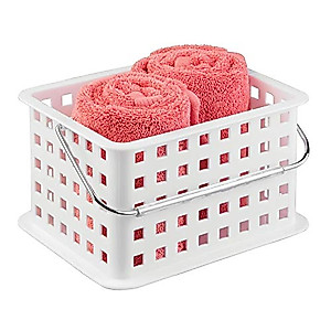 iDesign Spa Plastic Storage Shower Basket with Handle for Bathroom, Health, Cosmetics, Hair Supplies and Beauty Products, Small, White