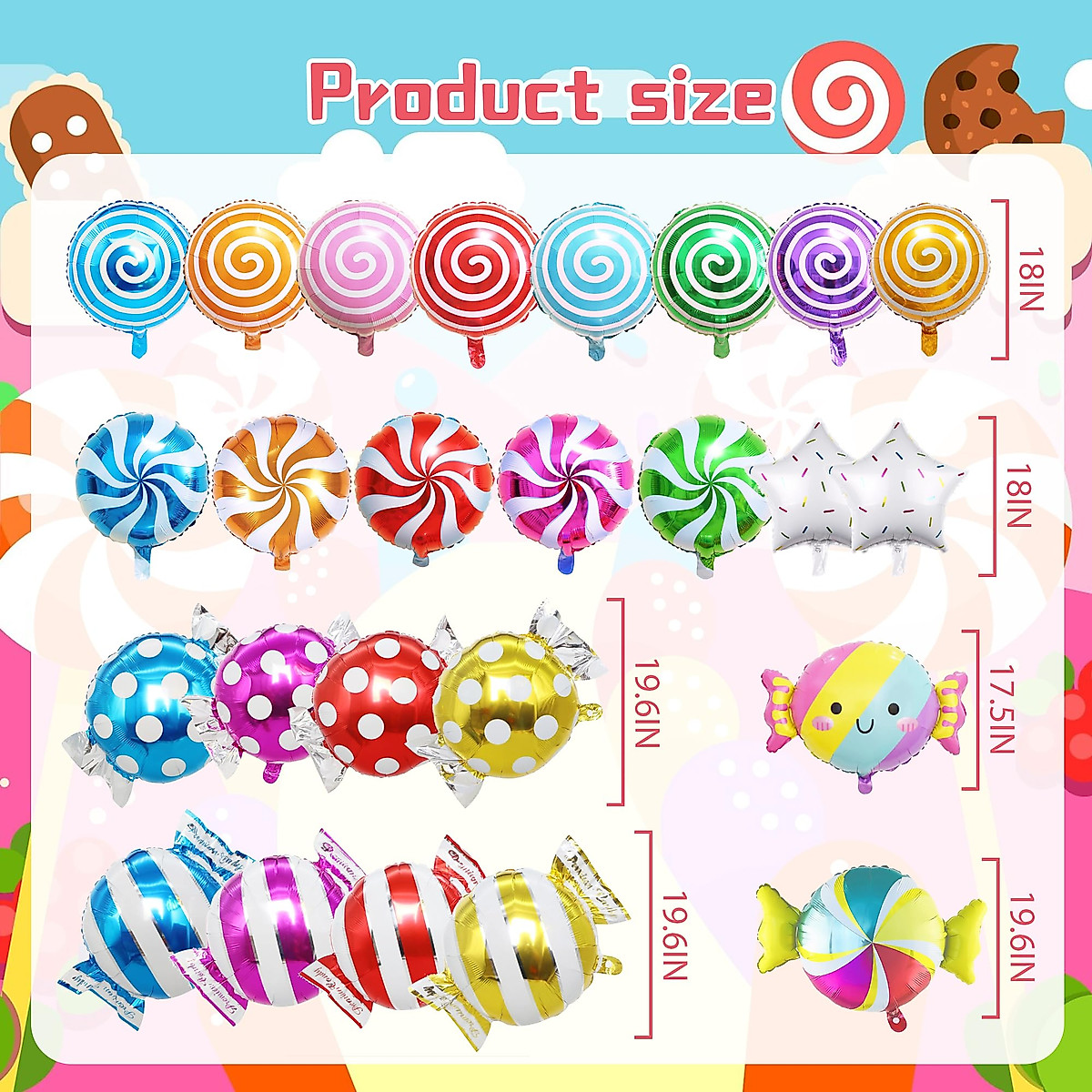 Candy Balloons Candyland Party Decorations - 25pieces Candy Foil Balloons for Kids Sweet Candy Birthday Party Decorations Candyland Baby Shower Supplies