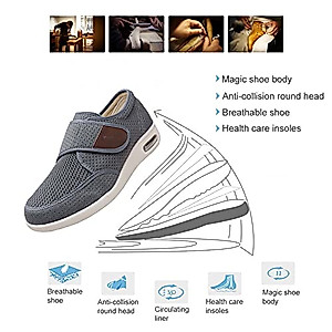 Ladies Slippers with Arch Support,Adjustable Strap and A Hook and Loop,Men's Diabetic Wide Fit Slippers,Suitable for Wide Or Swollen Feet,Grey▁42