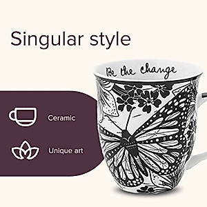 Karma Gifts 16 oz Black and White Boho Mug Butterfly - Cute Coffee and Tea Mug - Ceramic Coffee Mugs for Women and Men