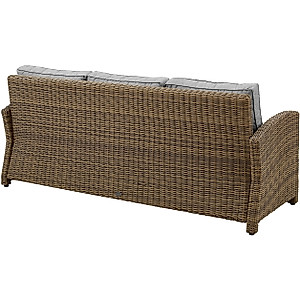 Crosley Furniture Bradenton Wicker Outdoor Sofa, 3-Person Patio Couch for Porch, Deck, Backyard, Brown with Gray Cushions