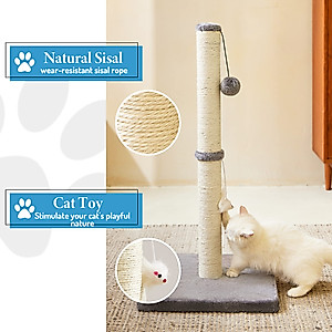 MeowHomm 32'' Tall Cat Scratching Post Cat Scratcher with Hanging Ball, Durable Cat Scratching Post for Indoor with Sisal Rope (Gray)