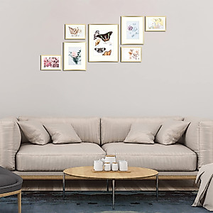 Golden State Art, 7 Pack, One 11x14, Two 8x10, and Four 5x7 Pictures. Aluminum Photos Frame for Wall or Tabletop Display (Gold)