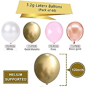 Pink Gold Balloons 60pcs Rose Gold Balloon 12 inch Metallic Gold and White Latex Balloons for Party Graduation Wedding Birthday Baby Shower Decorations