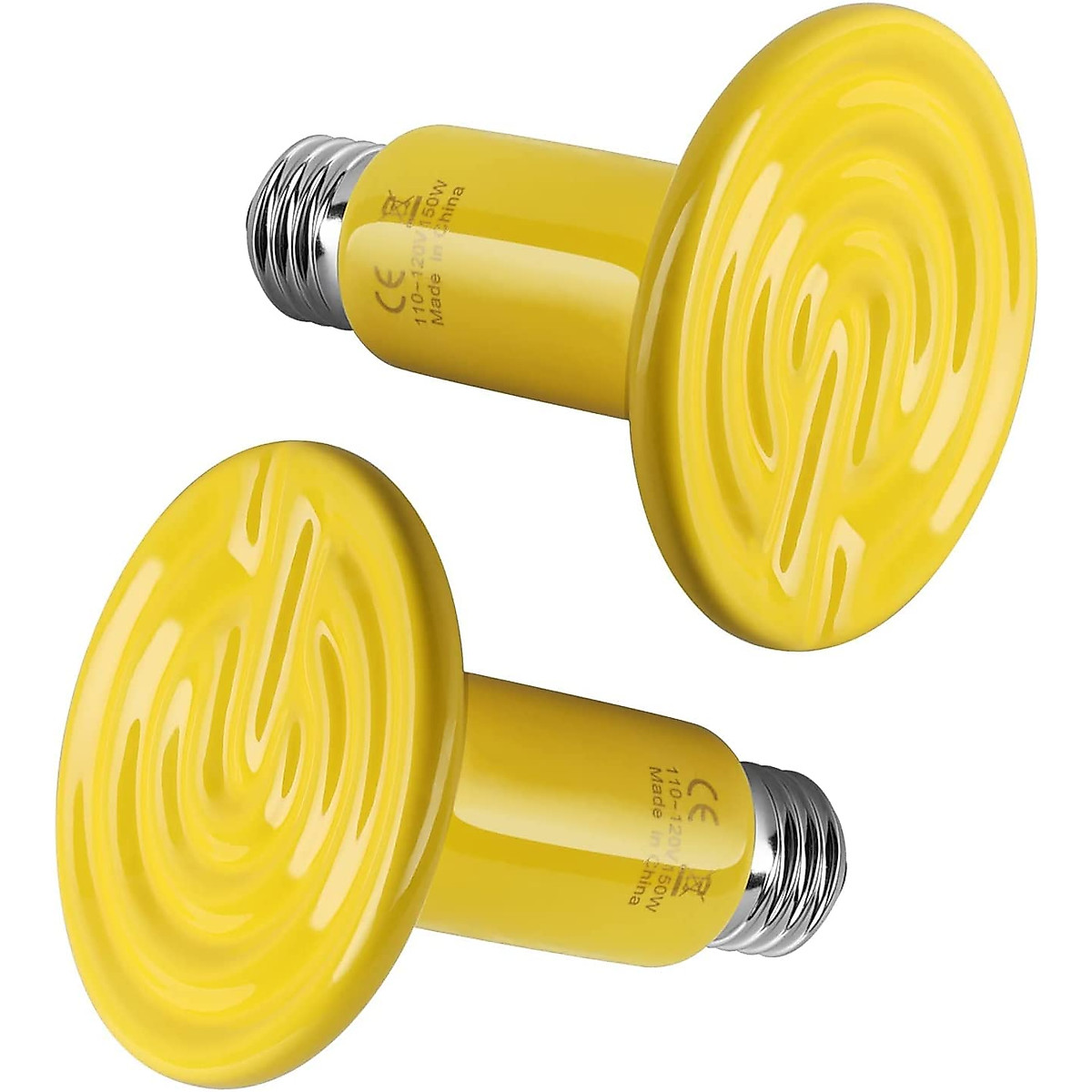 Simple Deluxe Ceramic Heat Emitter Heating Bulb No Light Reptile Heat Lamp, Brooder Coop Heater for Terrarium Amphibian Pet Snake Turtle, Incubating Chicken, 150W, 2 Pack, Yellow