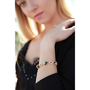 Leafael Wish Stone Link Charm Bracelet with Emerald Green Birthstone Crystal for May, Rose Gold Plated, 7"+2"