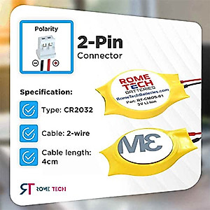 Rome Tech Replacement CMOS Battery for Sony Playstation 2/3 - PS2 PS3 Backup RTC BIOS Battery - 2 Wire Cable (1-Pack)