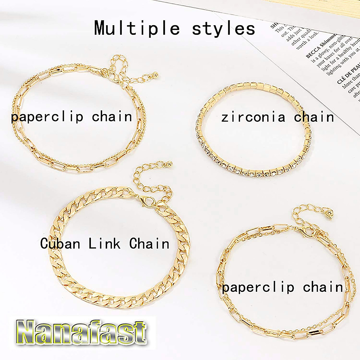 Nanafast 4-6PCS Ankle Bracelets Set for Women Gold Boho Beach Anklet Chain Adjustable Foot Jewelry Extremely Simple Style-4PCS