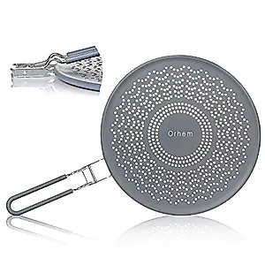 11" Silicone Splatter Screen Pan Cover with Folding Handle, Heat Insulation Cooling Mat, Strainer, Drain Board, Oil Splash Guard for Frying Pan