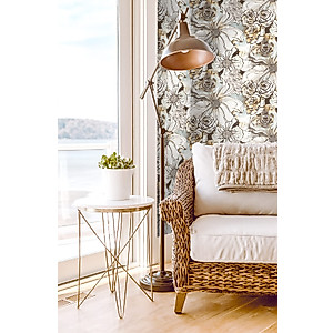 NextWall Harry & Grace Ink Rose Abstract Floral Peel and Stick Wallpaper (Mocha & Blue Mist)