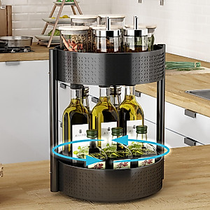 Lazy Susan Turntable Organizer,2 Tiered Rotating Kitchen Storage Rack,Fridge Lazy Susan Turntable for Cabinet,Refrigerator,Dining Table,Kitchen Counter,Pantry,Fridge,Spice Rack Organizers and Storage