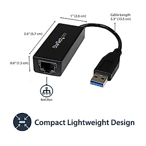 StarTech.com USB 3.0 to Gigabit Ethernet Adapter - 10/100/1000 NIC Network Adapter & StarTech.com USB to Serial Adapter - 1 Port - FTDI USB UART Chip - DB9 (9-pin) - USB to RS232 Adapter,Black