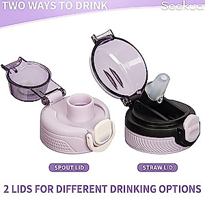 Seekua Large Tritan Water Bottle with Straw & Time Marker, Motivational Half Gallon Daily Drinking Water Bottle with Strap Big Water Jug for Sports, Gym, Fitness, Travel, 2 Lids, 64 oz