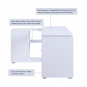 BELLEZE L Shaped Computer Desk, 60” Study Writing Table Home Office Desk Morden Corner Workstation Setup with Adjustable Storage Shelves and 3 Drawers, White