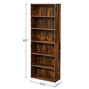 VASAGLE Bookshelf, 6-Tier Open Bookcase, Rustic Brown ULBC166X01 & Retro Bookcase, 2-Tier Bookshelf with Doors, Storage Cabinet for Books, Photos, Decorations, Mid-Century Modern Style, Brown