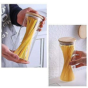 3.15 x 11 Inch Spaghetti Container, 38 OZ Airtight Glass Pasta Canister & Jar, Seal Pot with Clear Glass & Bamboo Lid, Kitchen Corner & Cabinet Organization, Dispenser for Cereal, Flour, Liquid