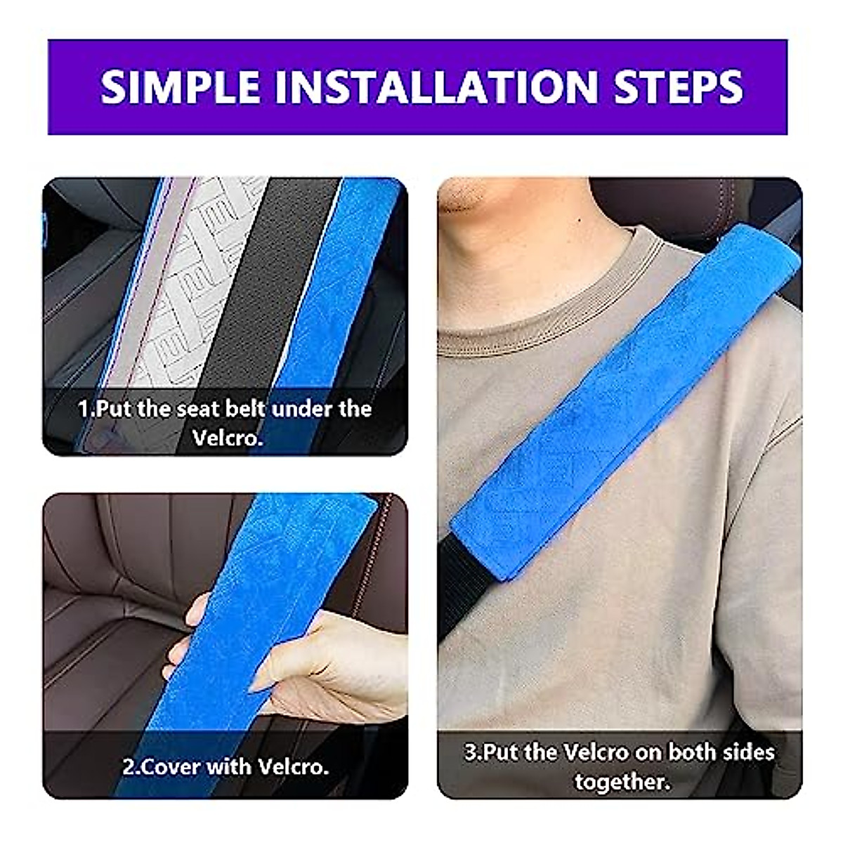 Kewucn Car Seat Belt Pads, 2 Pake Soft Comfort Seat Belt Shoulder Strap Covers Harness Pad to Protect Your Neck and Shoulder, Universal Vehicle Interior Accessories for Most Cars (Blue)