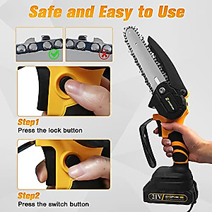 Mini Chainsaw Cordless, Electric Chain Saw, Upgraded 6 Inch Handheld Chainsaw, Small Chainsaw With Security Lock, Pruning Saw for Trees Branches Trimming Wood Cutting (2Pcs Batteries and 2Pcs Chains)