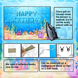 Under The Sea Happy Birthday Banner Backdrop Ocean Animals Under The Sea Theme Decor Decorations for Boys Girls 1st Birthday Party Bday Baby Shower Underwater Blue Party Supplies Photo Booth Props