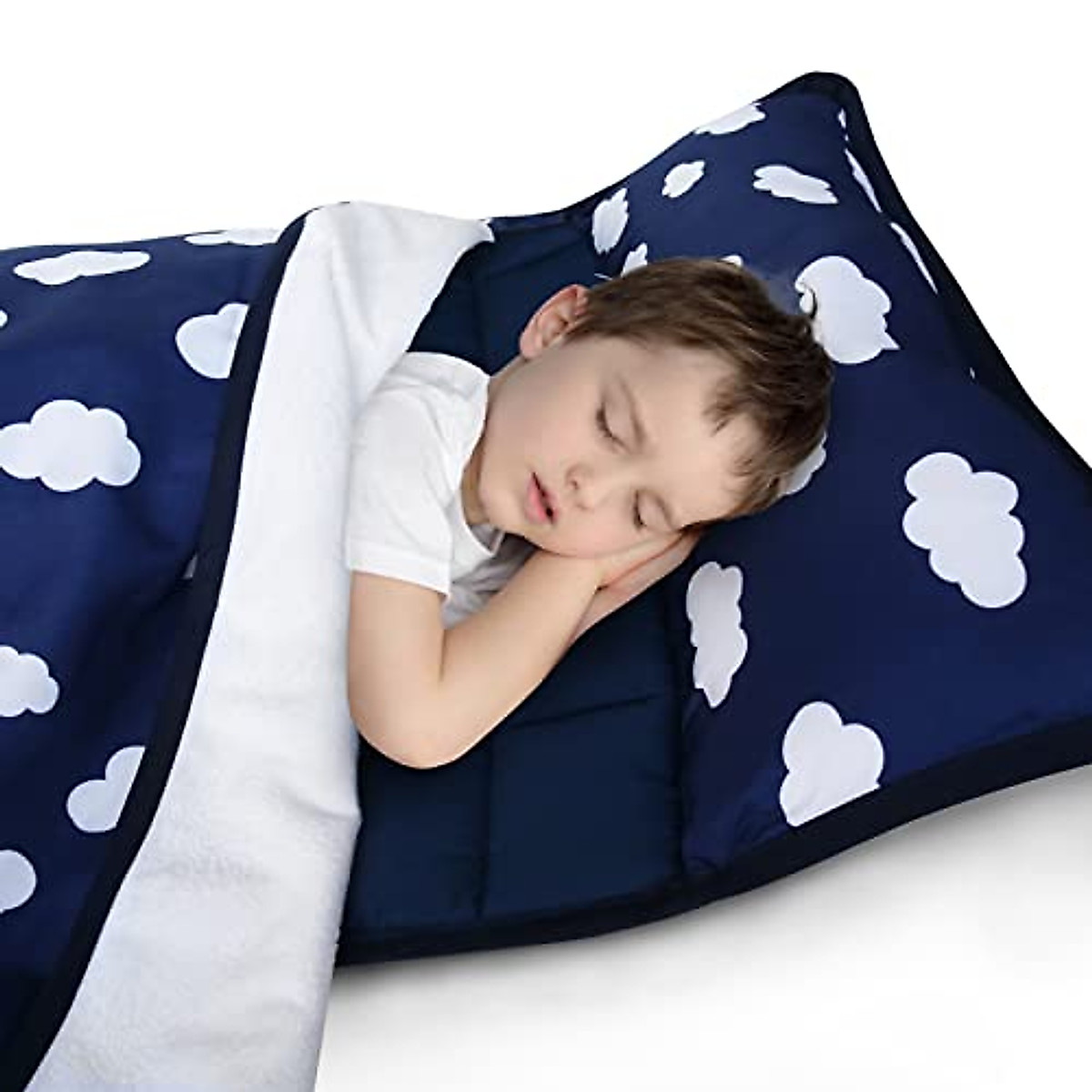 Nap Mats for Preschool Daycare Quilted Portable & Skin-Friendly Toddler Nap Mat Roll up Tavel Sleeping Bag for Kids with Removable Pillow Machine Washable