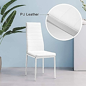 4HOMART Yvonne&F.L.A.M. 7PCS Dining Table and White Chairs Set Glass Dining Kitchen Table Set Modern Tempered Glass Top Table and White PU Leather Chairs