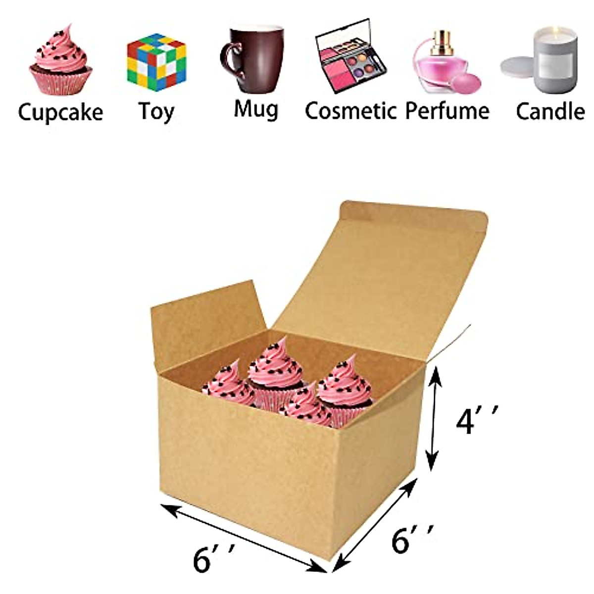 Dekun Kraft Gift Boxes With Lids: 6x6x4 Inches Brown Gift Box Recyclable Bridesmaid Proposal Boxes Crafting Cupcake Boxes Easy Assemble Boxes for Presents/Packaging/Christmas (10 Pack)