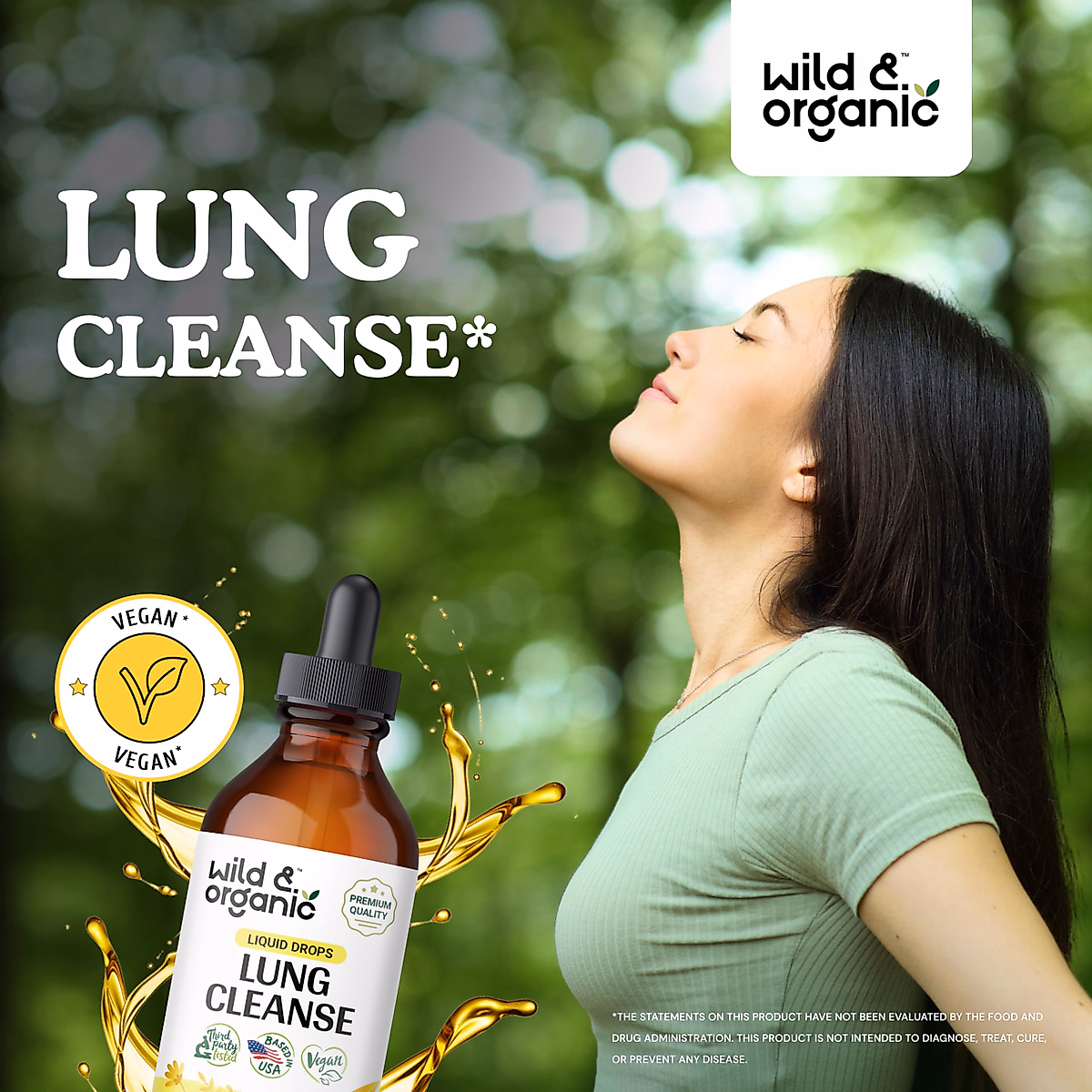 Wild & Organic Lung Cleanse Detox Tincture - Mullein Drops for Lungs - Herbal Mullein Extract Supplement - Vegan, Alcohol-Free Drops - 4 fl oz