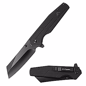 FLISSA Pocket Knife, 3.5" Folding Stonewash Blade Tactical Knife, G10 Handle, for Outdoor, Survival, Hunting and Camping