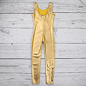 YiZYiF Kids Girls Full Length Gymnastic Unitard Long Sleeve Ballet Dance Leotard Child Shiny Tight Dance Gym Jumpsuit Gold 3-4