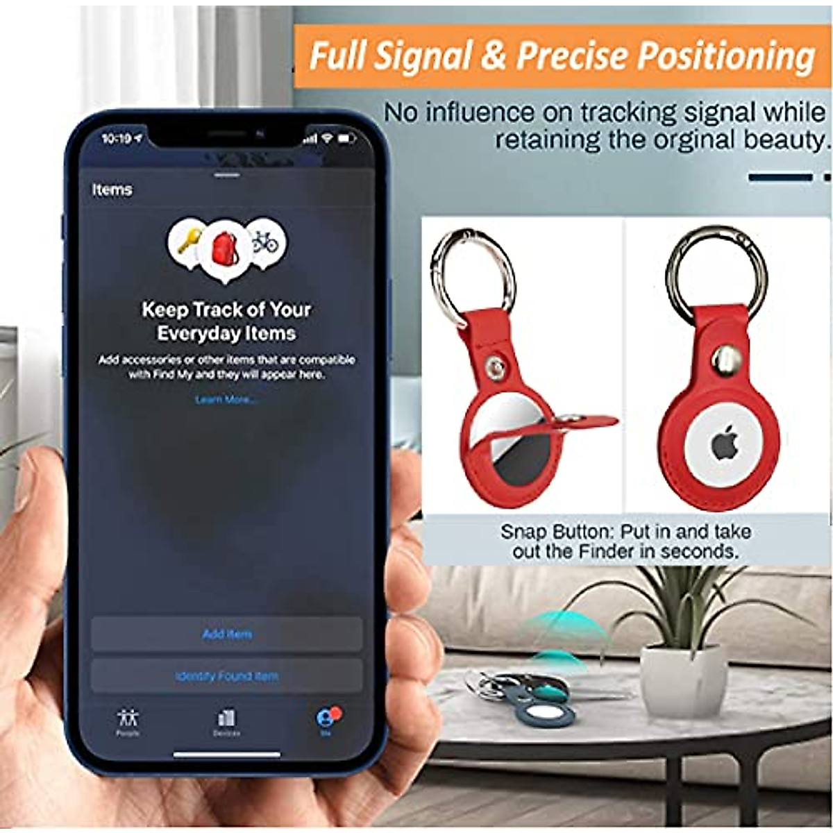 AirTag Keychain Holder Leather Case - Value Pack 4 Pcs Apple Air Tag Holder Key Ring Compatible for Anti-Lost Full Signal Tracking Locator Child & Elder Positioning Finder & Dog Collar by G2eComme