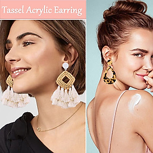 9 Pairs Rattan Earrings Tassel Woven Bohemian Earrings Straw Earrings Lightweight Acrylic Pearl Hoop Earrings Handmade Wicker Braid Drop Dangle Statement Earrings for Women