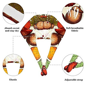 Happy Thanksgiving Acorns Bouffant Working Cap with Ribbon Tie for Women Long Hair, Scrub Surgical Hat, One Size Head Cover