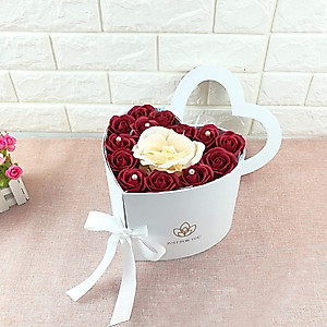 Heart Shaped Flower Box with Lid for Arrangements, Paper Mache Boxes for Valentines Day Gift Chocolate Strawberry, Bulk Heart Shaped Boxes with Ribbon for Flowers, Birthday Gifts (Pink)