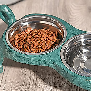 Sungmor Raised Bowls for Cats - Heavy Duty Non Slip Cast Iron Stands & 2 Stainless Steel Food Dish & Water Bowls - Great Pet Cats Feeder - Feeding & Watering Station Pet Supplies - 15.2x6.7x5.9 Inch