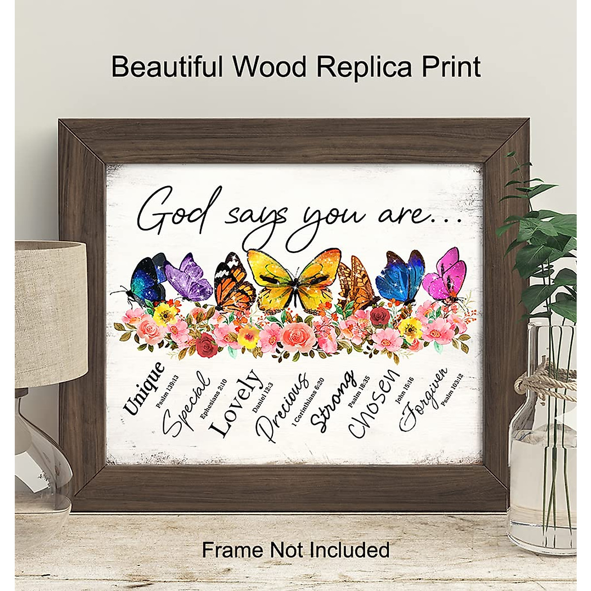 Christian Bible Verses Wall Art - God Says You Are Decor - Inspirational Catholic Religious Encouragement Gifts for Women Girls Room - Psalms Scripture Wall Decor - Rustic Positive Motivational Quotes