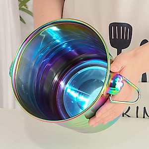 Meisha Stainless Steel Ice Bucket with Scoop and Tong- Insulated Rainbow Ice Bucket for Home Bar, Chilling Beer Champagne and Wine