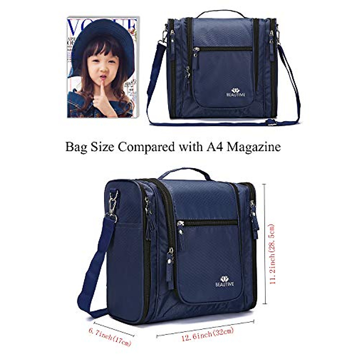 Large Hanging Travel Toiletry Bag for Men and Women Waterproof Makeup Organizer Bag wash bag Shaving Kit Cosmetic Bag for Accessories, Shampoo,Bathroom Shower, Personal Items DarkBlue