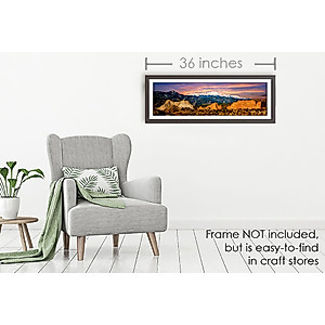 PHOTOSBYJON Pike's Peak and Garden of The Gods 11.75 inches x 36 inches Colorado Mountain Landscape Photographic Print Panorama Poster Photo Picture Standard Size