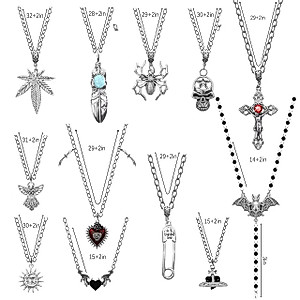 LUYI 12 Pcs Gothic Grunge Necklace Set Y2k Jewelry Accessories Goth Necklaces Cross Fairy Evil Eye Angel Heart Wing Chain Choker Necklace for Women Teen Girls