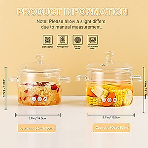 Glass Cooking Saucepan Stovetop Safe - ZDZDZ 1800ML/60Oz Microwave Glass Cooking Pot, Simmer Pot with Cover and Handle, Safe to Heat Pasta Noodle, Soup, Milk, Baby Food